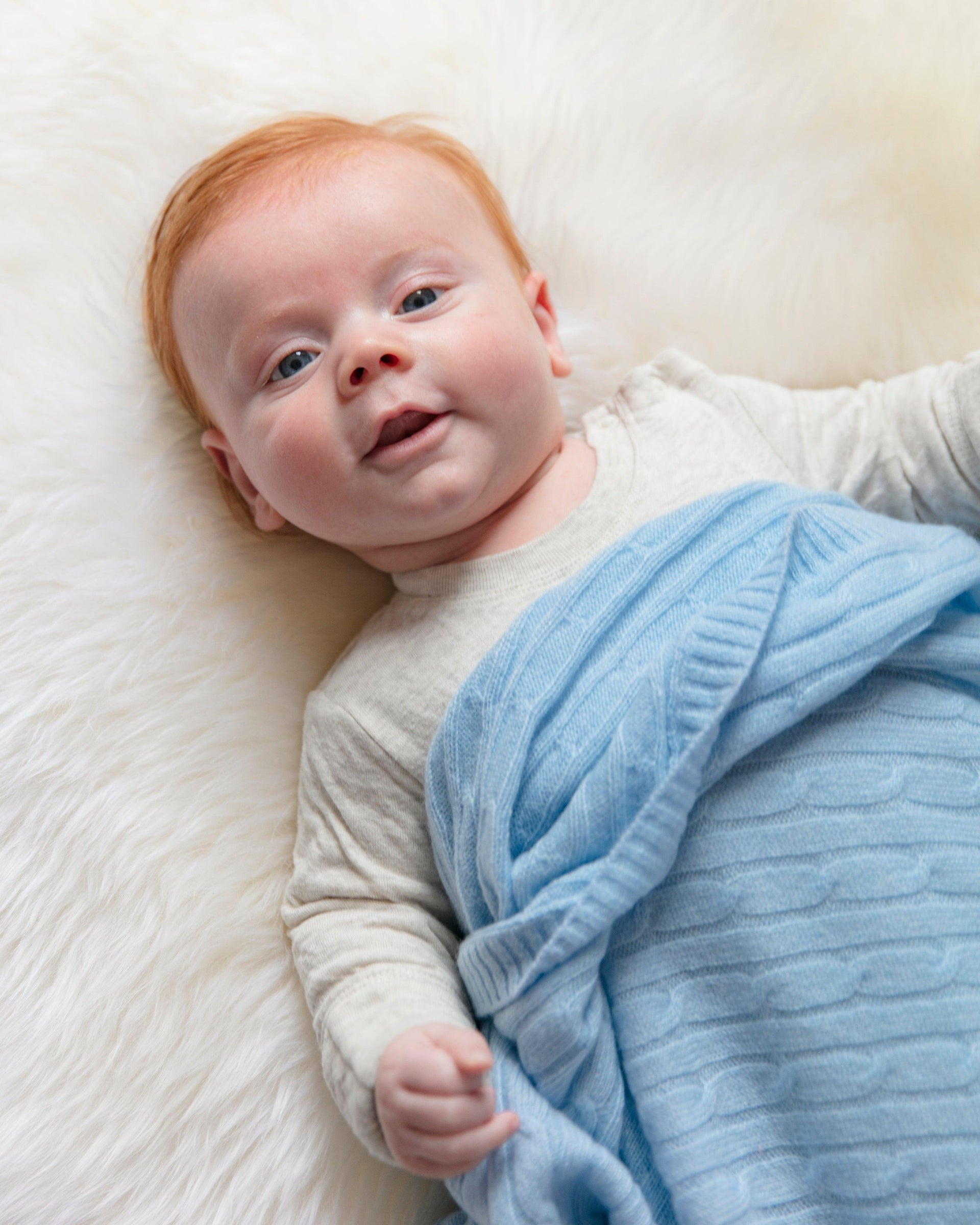 Cashmere Cable Knit Baby Blanket - Sky – Heirloom Cashmere Australia